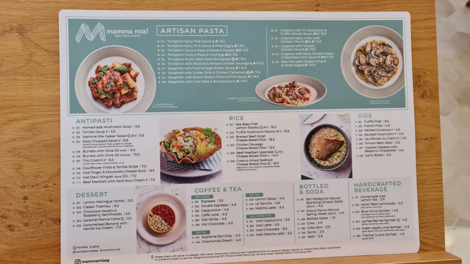 MAMMA MIA MENU WITH LATEST PRICES SINGAPORE 2025