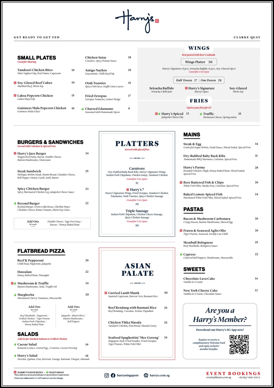 HARRY’S MENU WITH SINGAPORE PRICES 2025