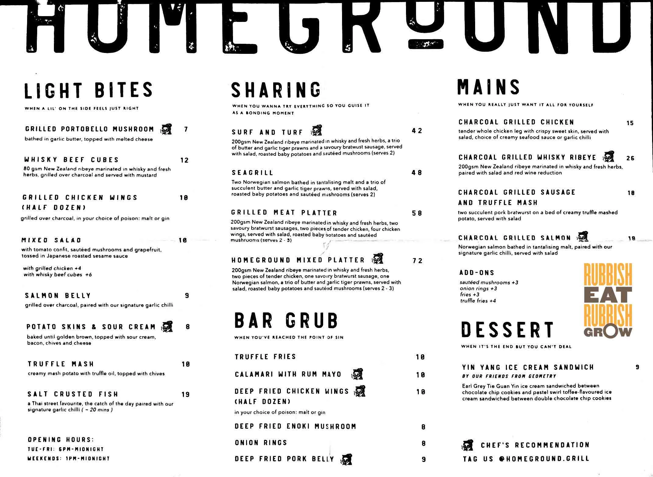 HOMEGROUND MENU WITH PRICES SINGAPORE 2025